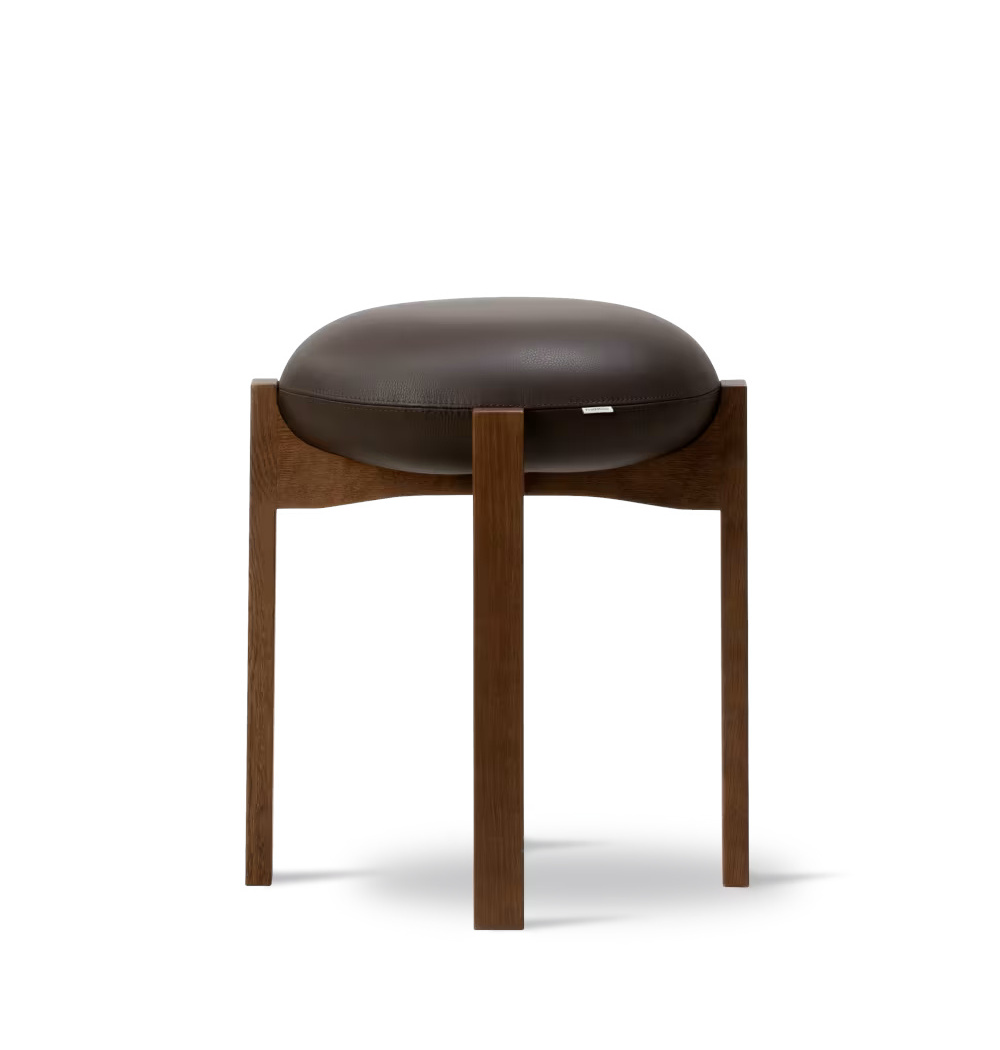 Fredericia - Pioneer Stool, höhe 46 cm, eiche geräuchert / leder primo 86-1 dark brown