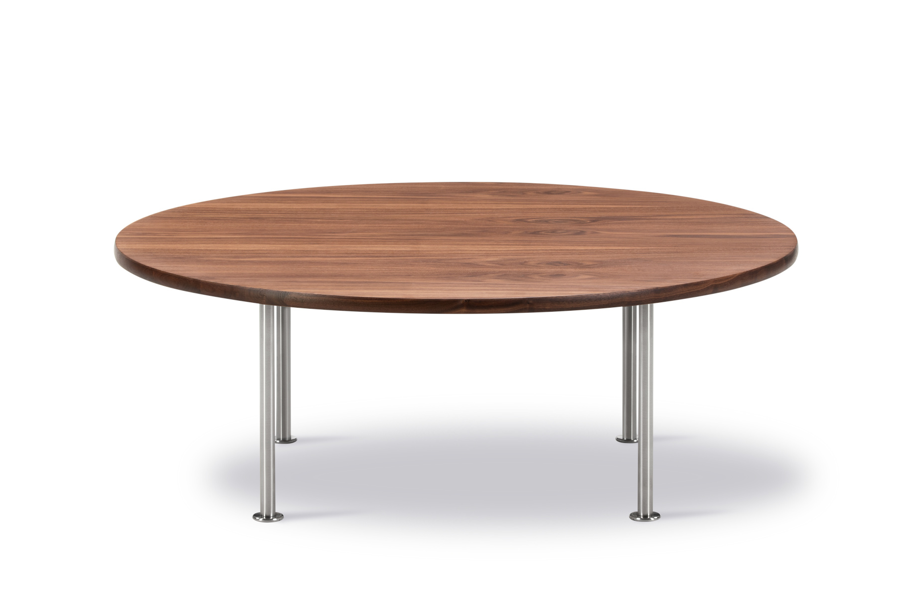 Fredericia - Wegner Ox Couchtisch, Ø 100 x H 35 cm, brushed steel / walnuss geölt